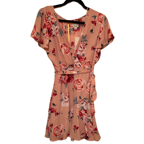 Blue Rain | Dresses | Blue Rain Floral Print Faux Wrap Front Short ...